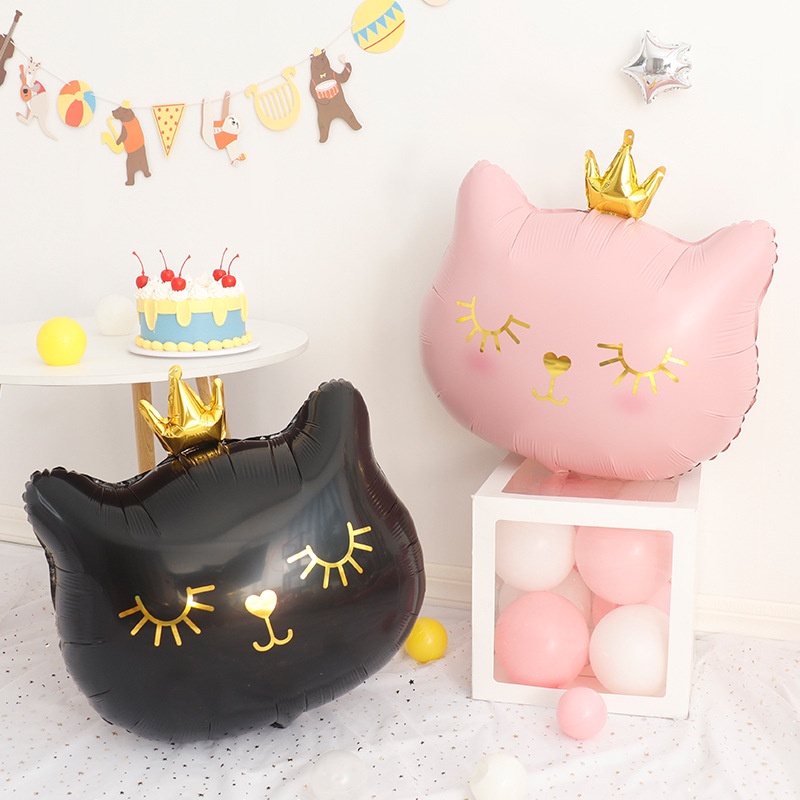 Cartoon Crown Cat Head Balloon Cute Kitten Animal Foil Balloon Boy Girl ...