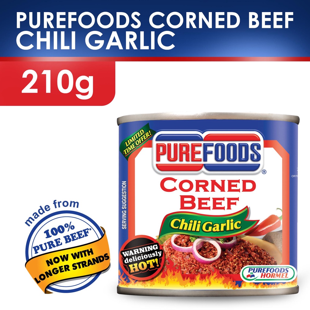PUREFOODS CORNED BEEF CHILI GARLIC 210g | Shopee Philippines