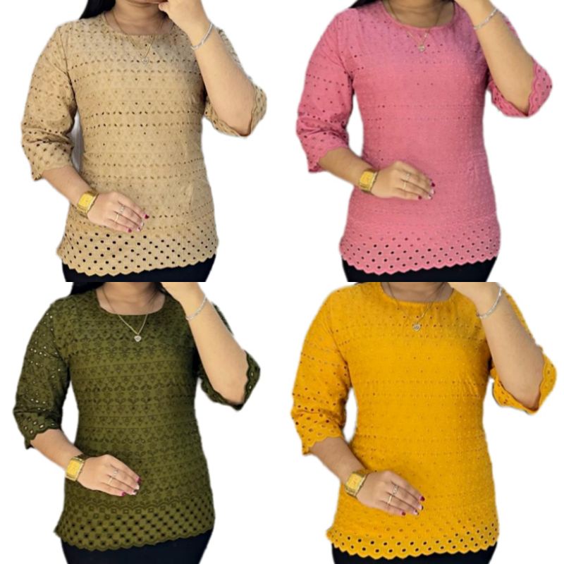 KATUN Latest patterned perforated cotton Blouse | Shopee Philippines