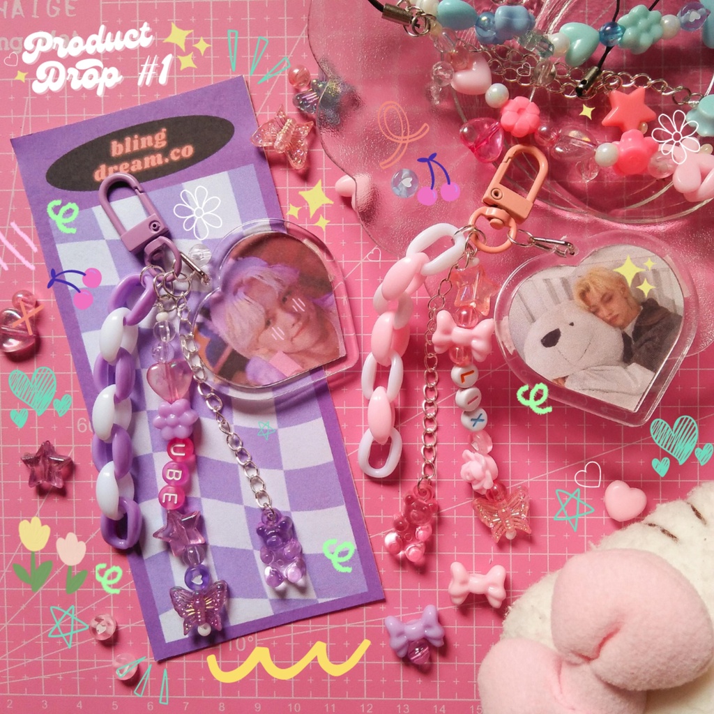 customized/personalized beads keychain, keyring, kpop binder, phone ...