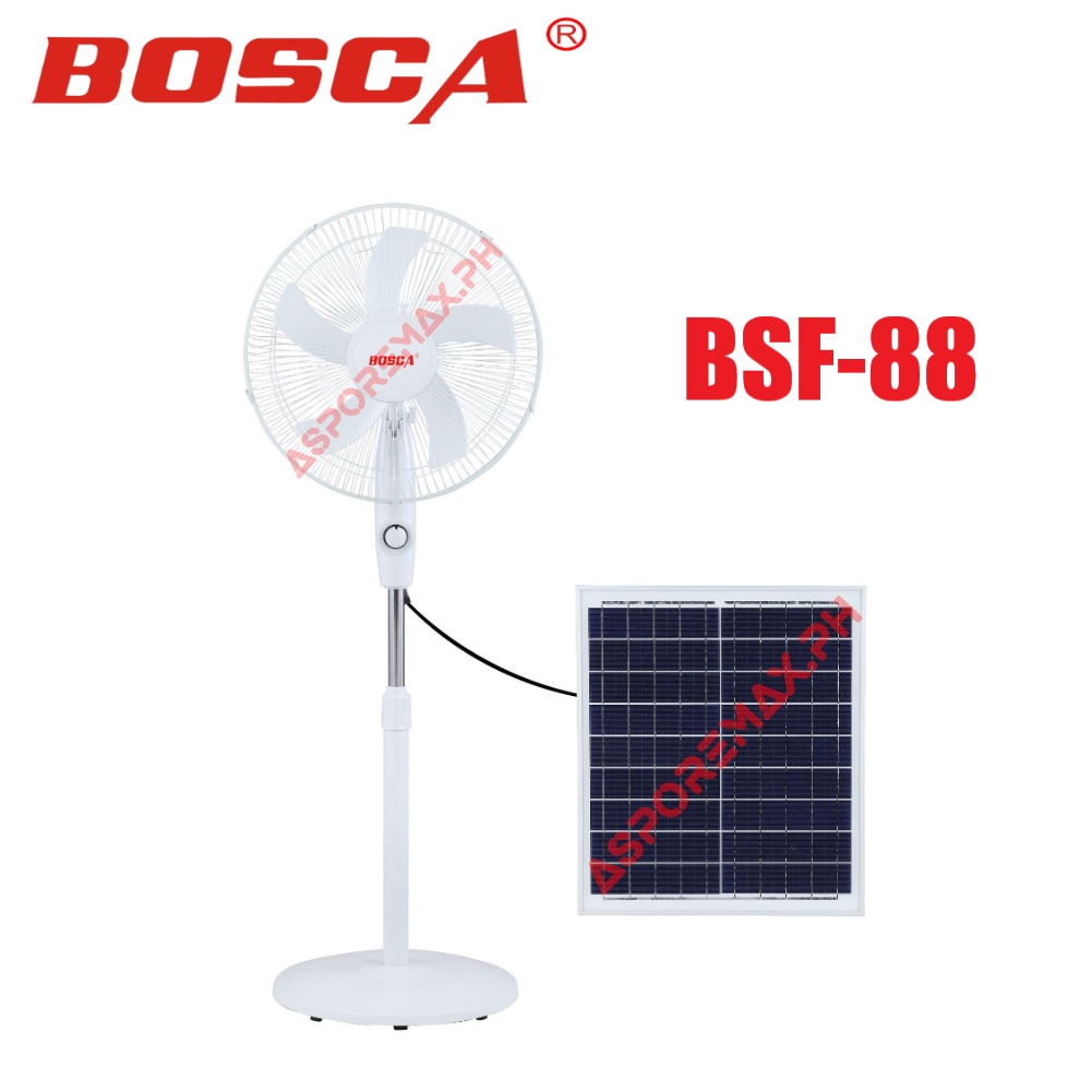 BOSCA Solar Stand Fan 16 inches with 5 Blades+3 Speeds Solar Electric ...