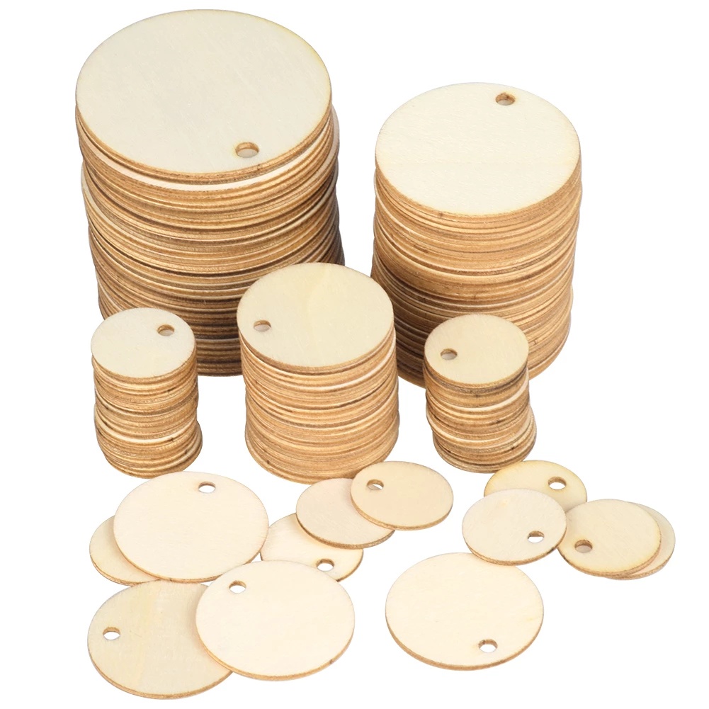 50pcs Round Pack Wooden 2cm 3cm 4cm 5cm Circles Natural Discs Blank ...