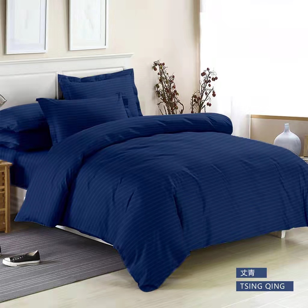 Us Cotton 4In1 Stripe Navy Blue Bedsheet Set Hotel Quality zipper ...