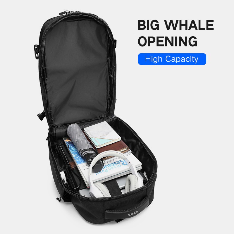 OZUKO Large Capacity USB Charging Men Laptop Backpack Waterproof Travel ...