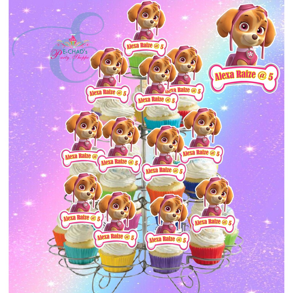Skye Paw Patrol Theme Cupcake Topper Customize Name (12pcs. /pack ...