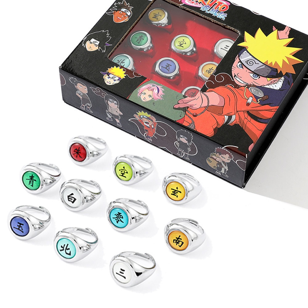 10pcs/SET Naruto Akatsuki Metal Rings Anime Itachi Figure Cosplay ...