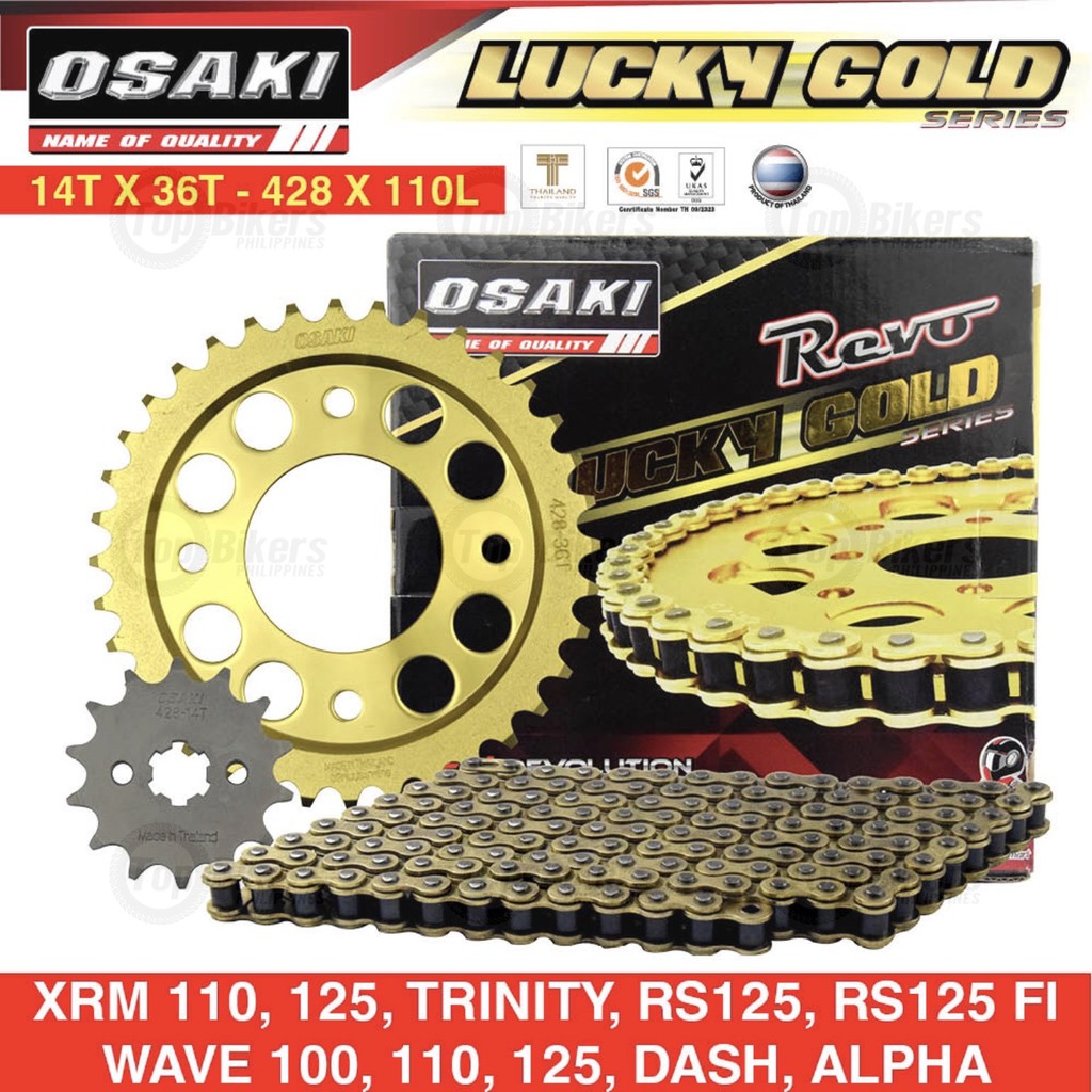 Osaki Lucky Gold Chain & Sprocket Set XRM, RS, Wave 100/110/125 ...