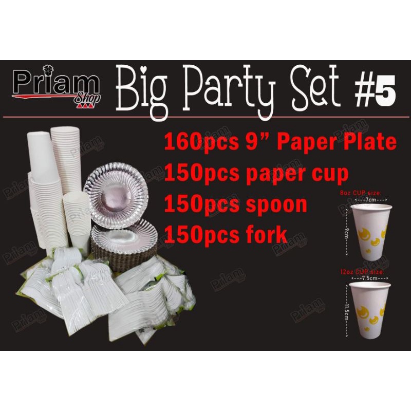 Disposable Party Set (Big Party Set) 160pcs 9"paper plate and 150pcs of ...
