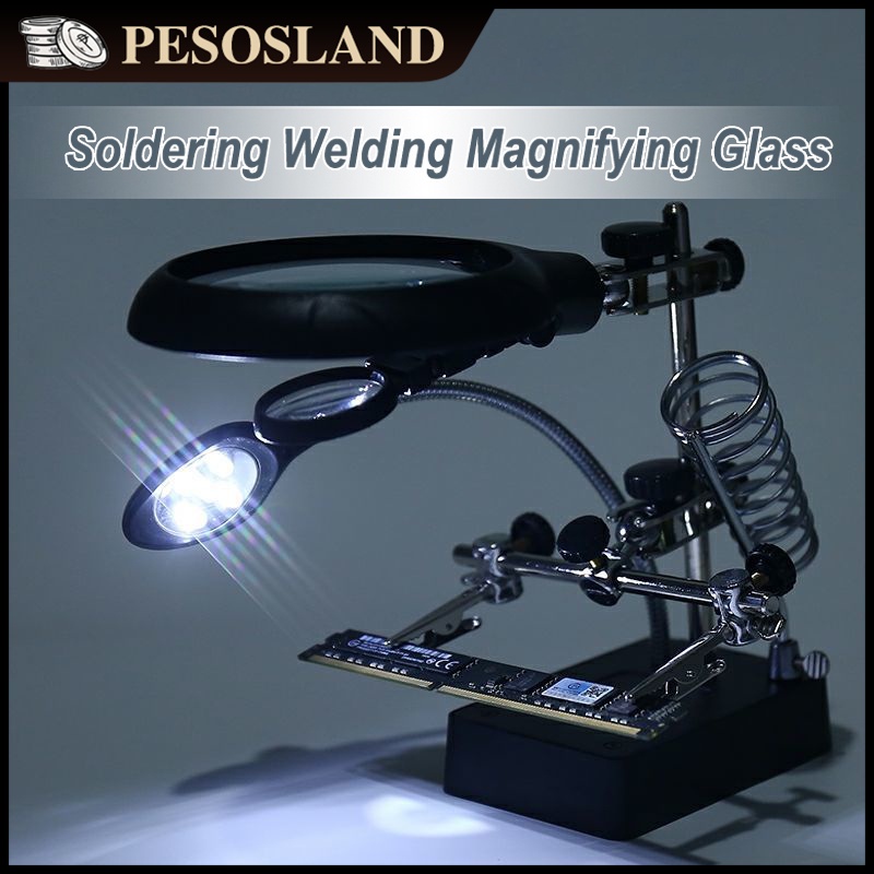 360° Rotate Welding Magnifying Glass With LED 2.5X-10X Desktop ...