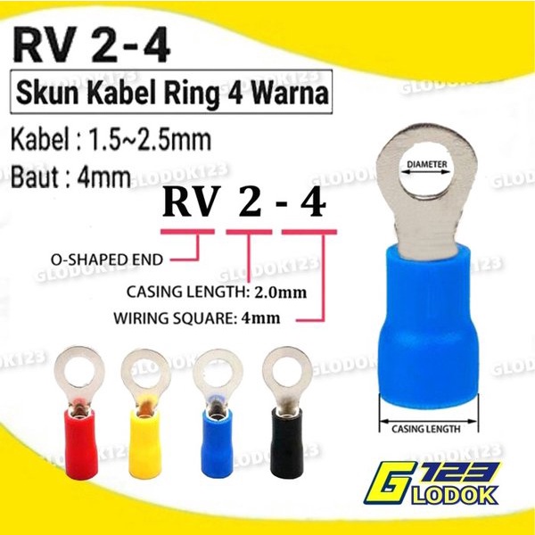Terminal Skun Cable Ring O Sekun Cable Lug Insulation Insulated RV2 2-4 ...