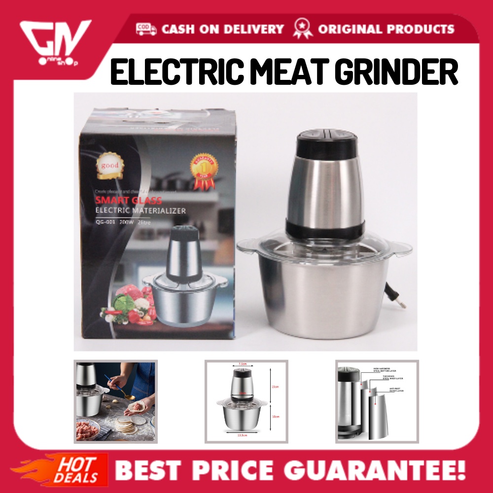 2L Stainless Steel Meat Grinder, 2L Capacity Electric Chopper Meat Grinder Mincer Food Processor ...