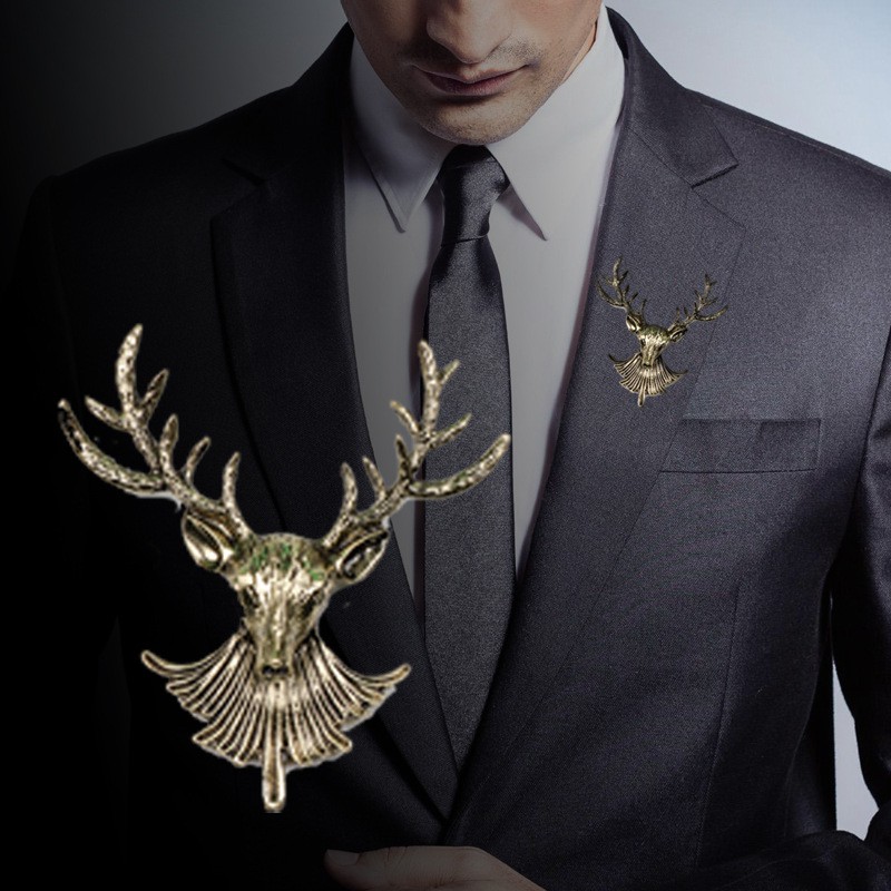 Unique Vintage Long-Horned Deer Elk Head Brooch Pin Men Women Corsage Silk Scarf Buckle | Shopee ...