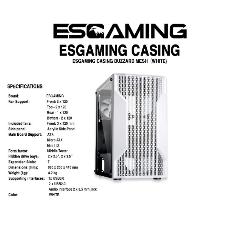 ESGAMING WHITE AND BLACK MESH GAMING CASE | Shopee Philippines