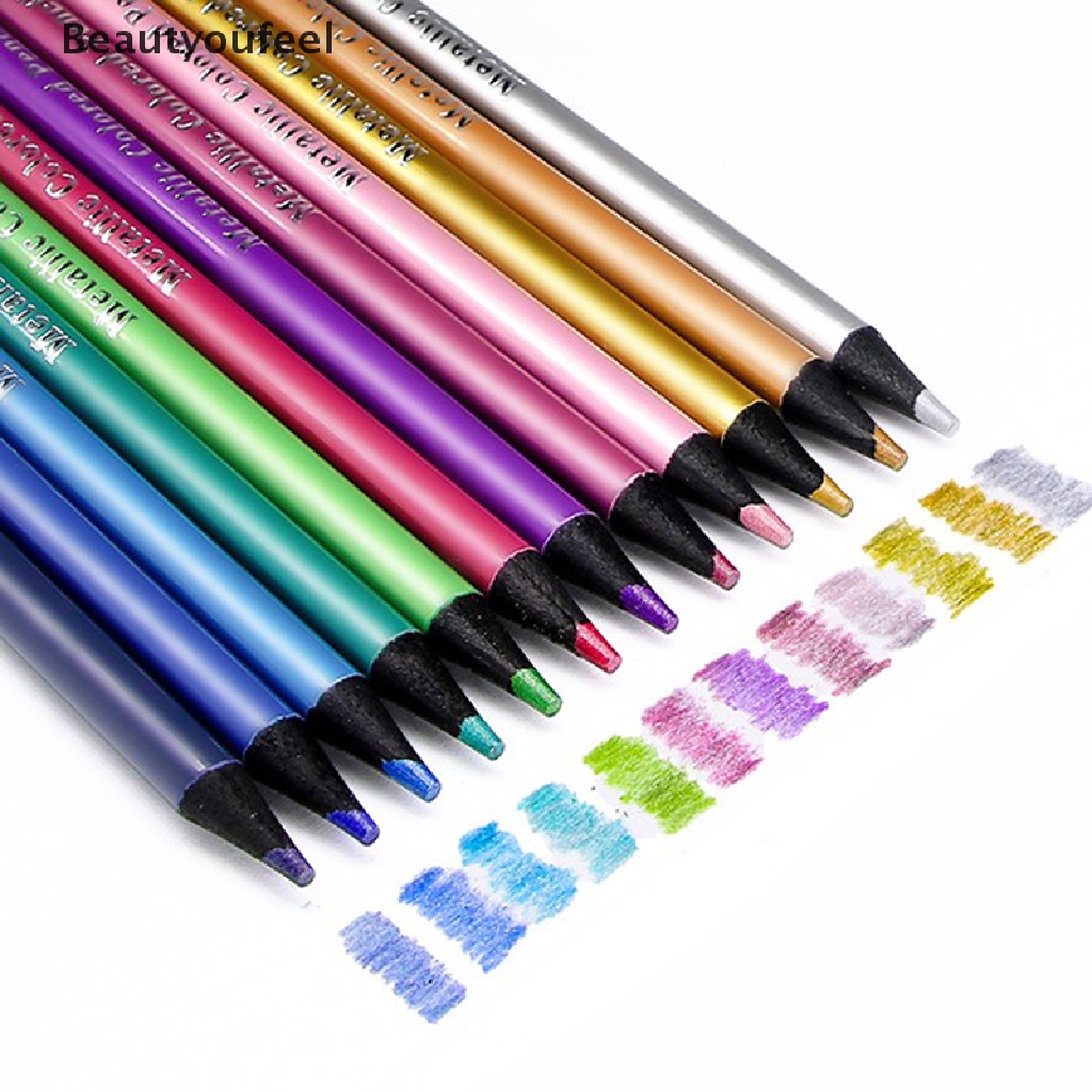 [Beautyoufeel] 12 Color Metallic Colored Pencils Drawing Sketching Set ...