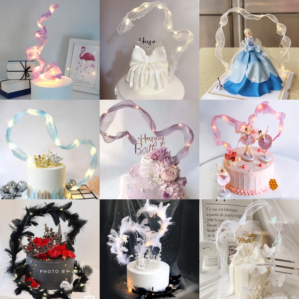 DIY Chiffon Ribbon Cake Topper with LED Light Valentine's Day Wedding ...
