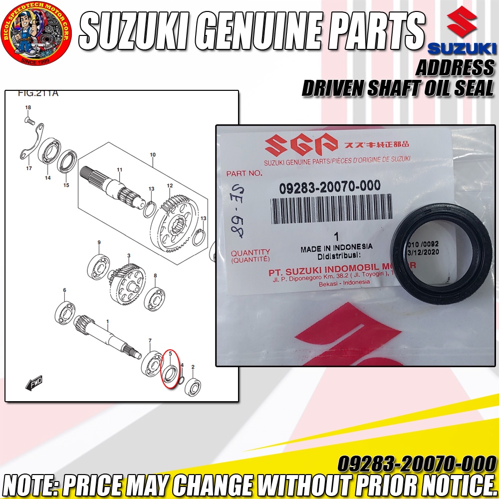 ADDRESS DRIVEN SHAFT OIL SEAL (SGP) (GENUINE: 09283-20070-000) | Shopee ...