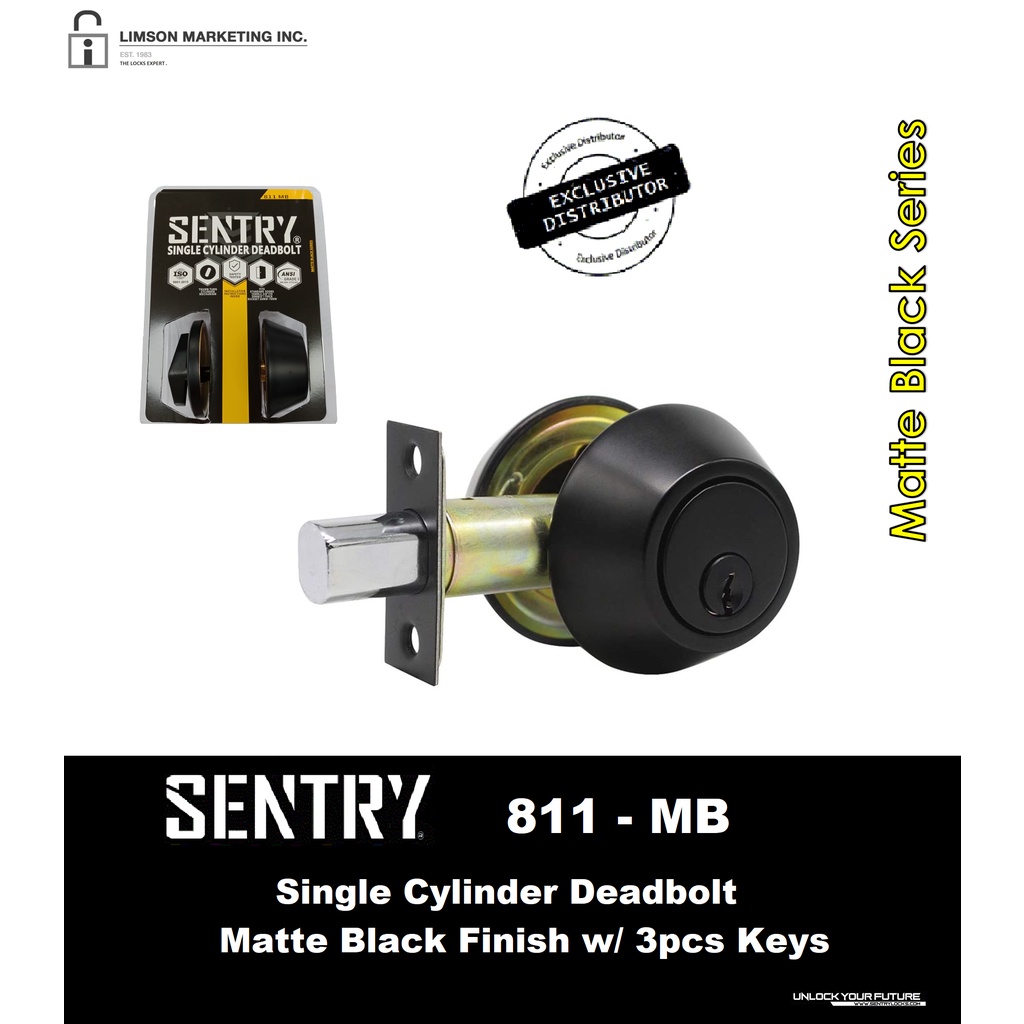 Sentry 811-MB Single Cylinder Deadbolt Matte Black Finish | Shopee ...