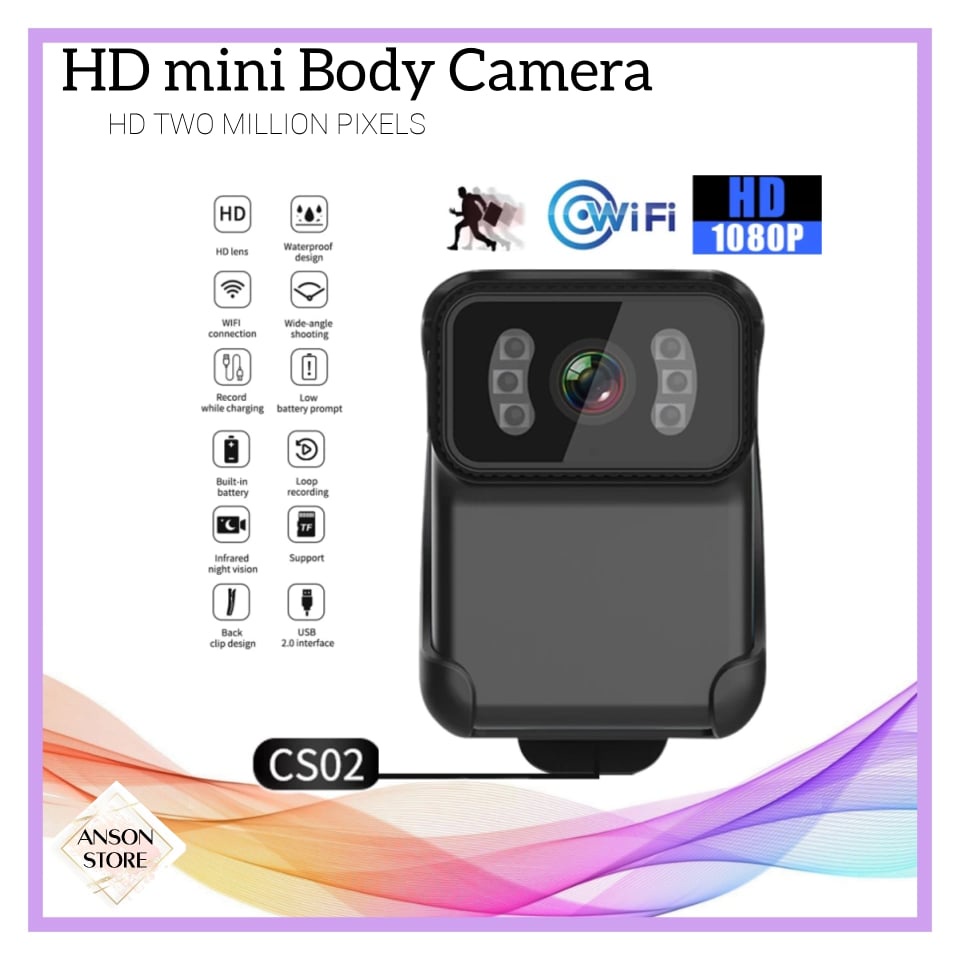 CS02 Police Body Camera, 1080P HD Portable Mini Camera, WiFi, Motion ...
