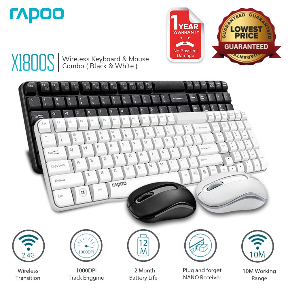 Rapoo X1800S 2.4Ghz Wireless Keyboard And Mouse Set 108 Keys 1000 DPI ...
