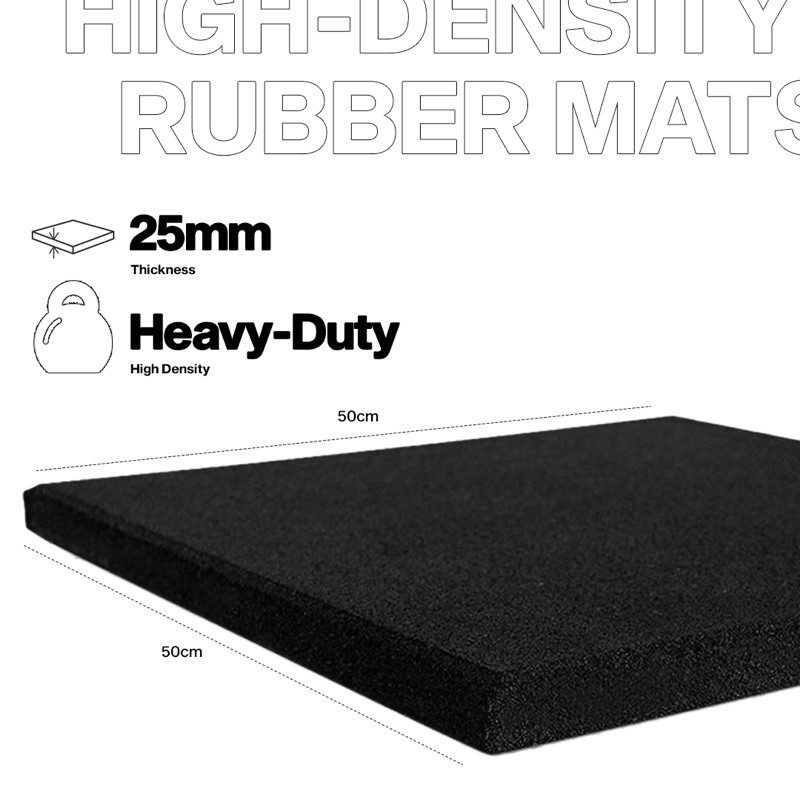 High Density Rubber Mats with Free Connectors / 0.5 x 0.5 m / 25 mm ...