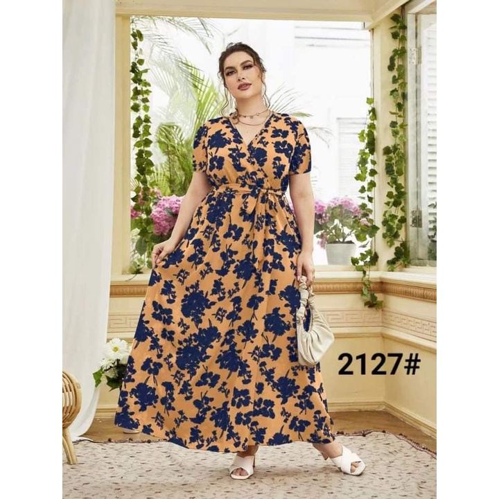Womens Casual Formal Plus Size Dress V Neck Floral Maxi Korean Fashion ...