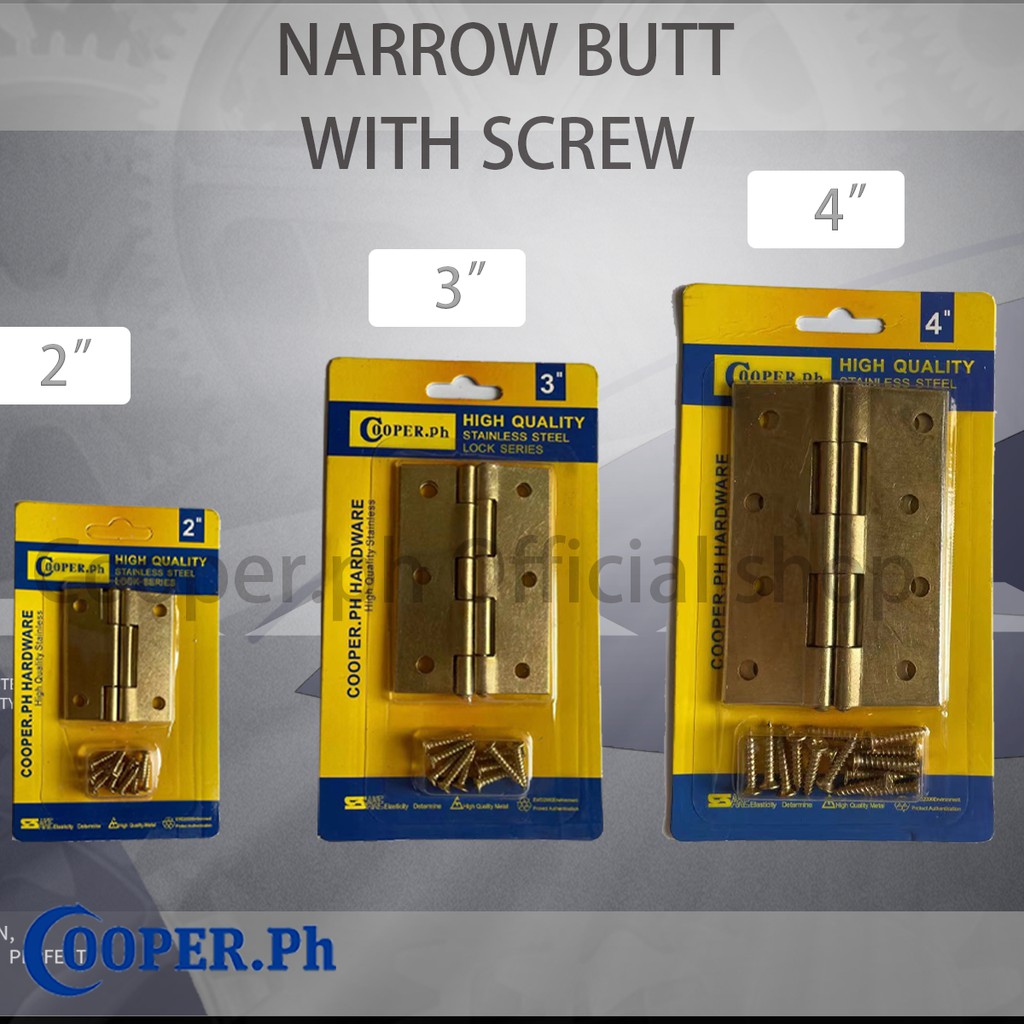 Cooper.ph CP-08-1-3 narrow butt hinges copper plating with screw 2' 3 ...