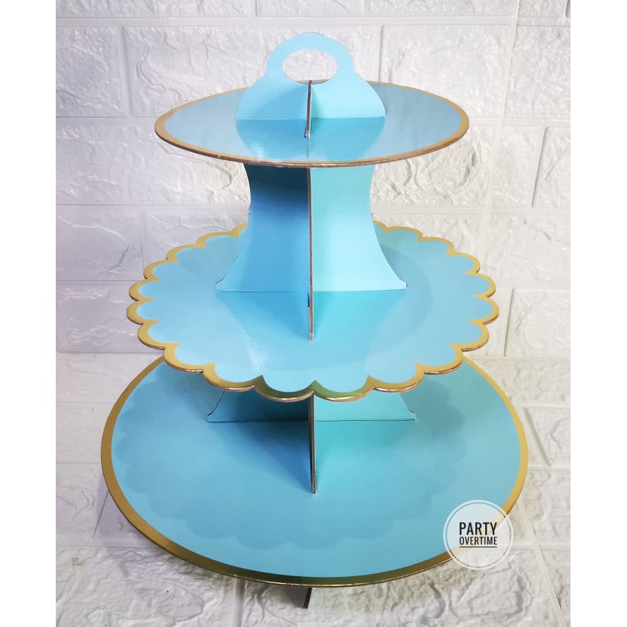 3 Tier Pastel Blue Cupcake Stand Gold Edge Birthday Christening Gender ...