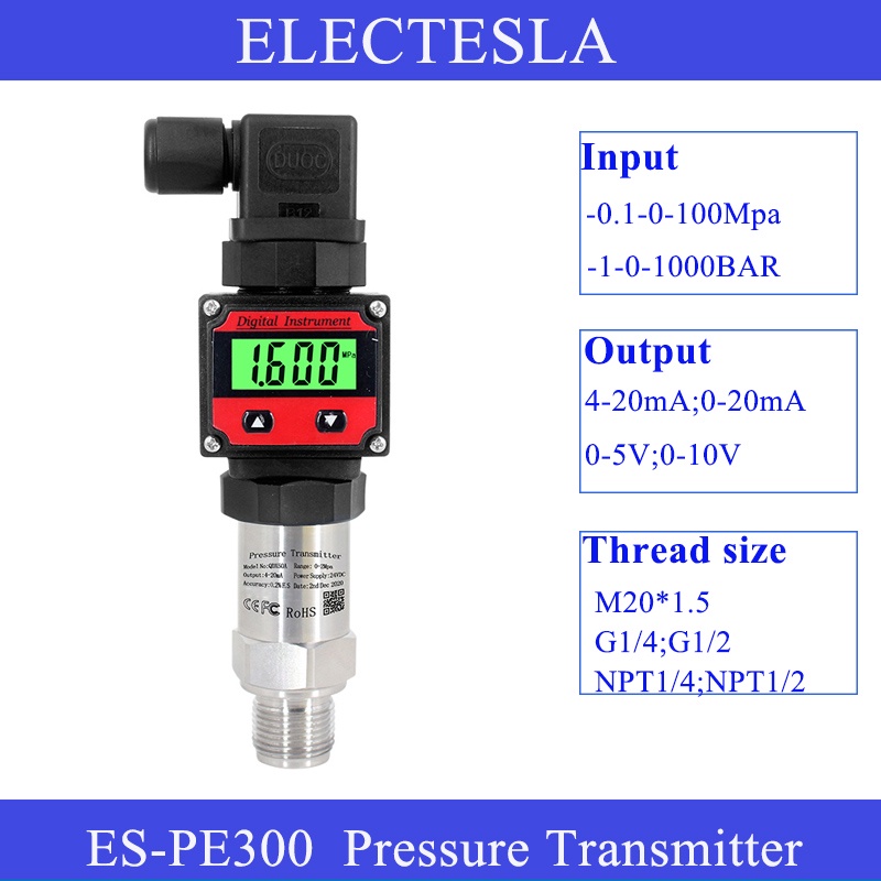 LCD Pressure Transmitter 24VDC Liquid Oil Air Water Pressure Transducer ...