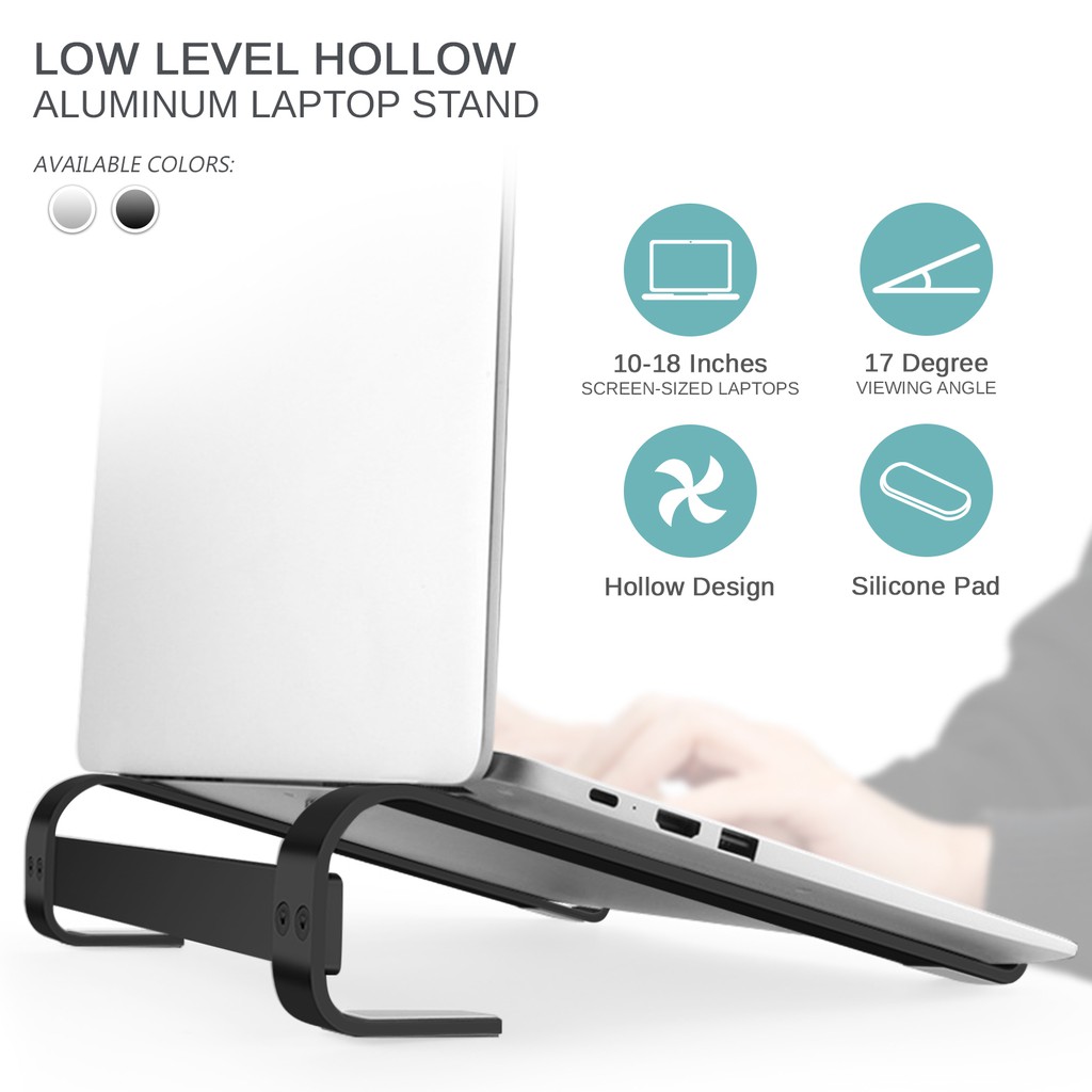 Sturdy Low Hollow Aluminum Laptop Stand for 10" - 18" Laptop Size ...