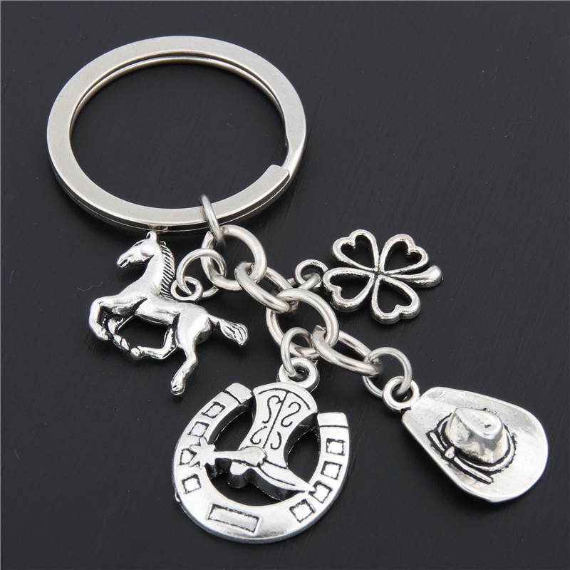 Clover Charms Boot Key chains Cowboy Hat Key ring Horseshoe Pendant ...