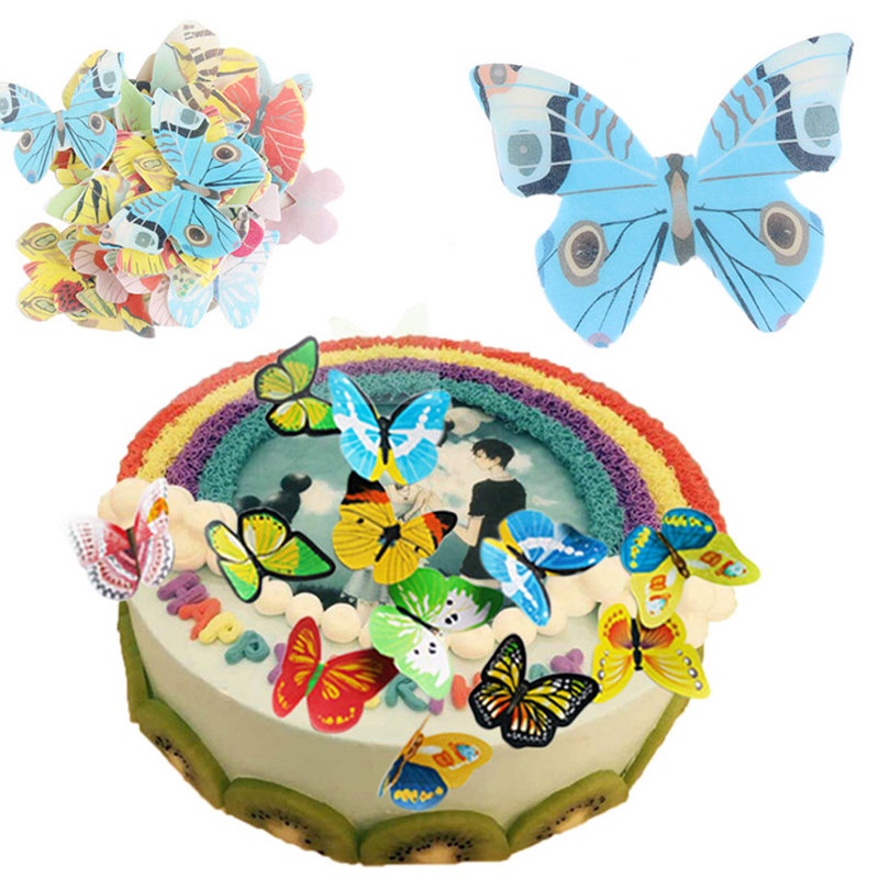 40PCS/ 100pcs Mixed Butterfly Flowers Edible Glutinous Wafer Rice Paper ...