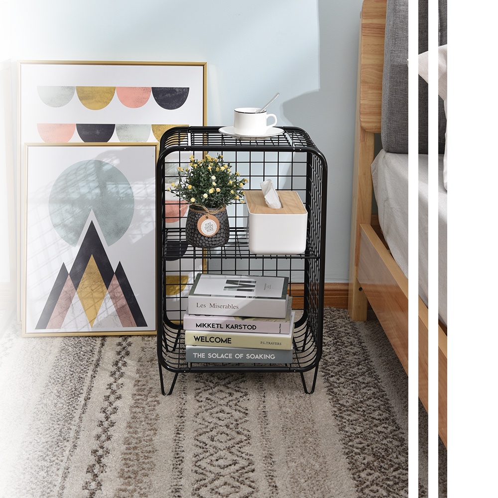 Home Metal Wire Side Table Multifunctional Book Storage Shelf Basket ...