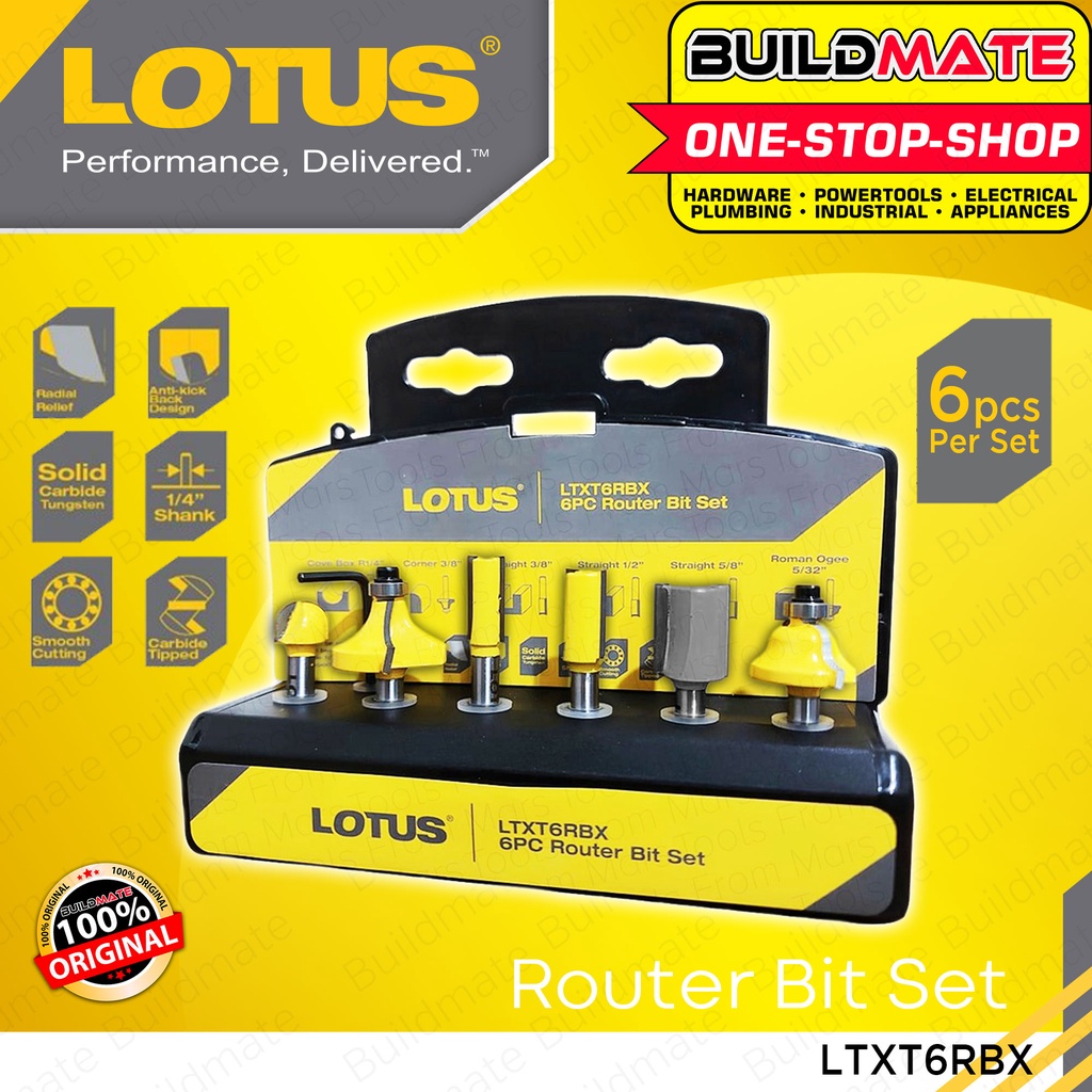 LOTUS 6PCS/SET 1/4" Router Bit Set LTXT6RBX •BUILDMATE• LPA LUTOS ...