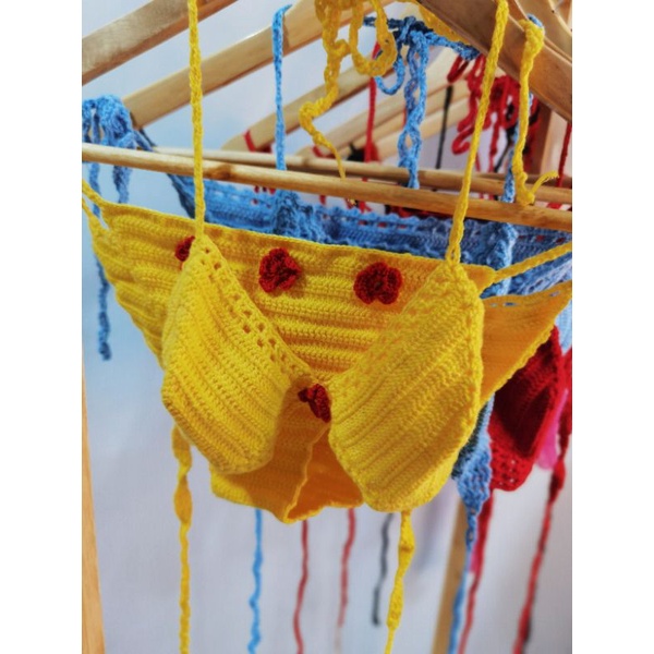 Crochet Bikini Set Handmade Yellow Crochet Swimsuit Sexy Beach Bikini
