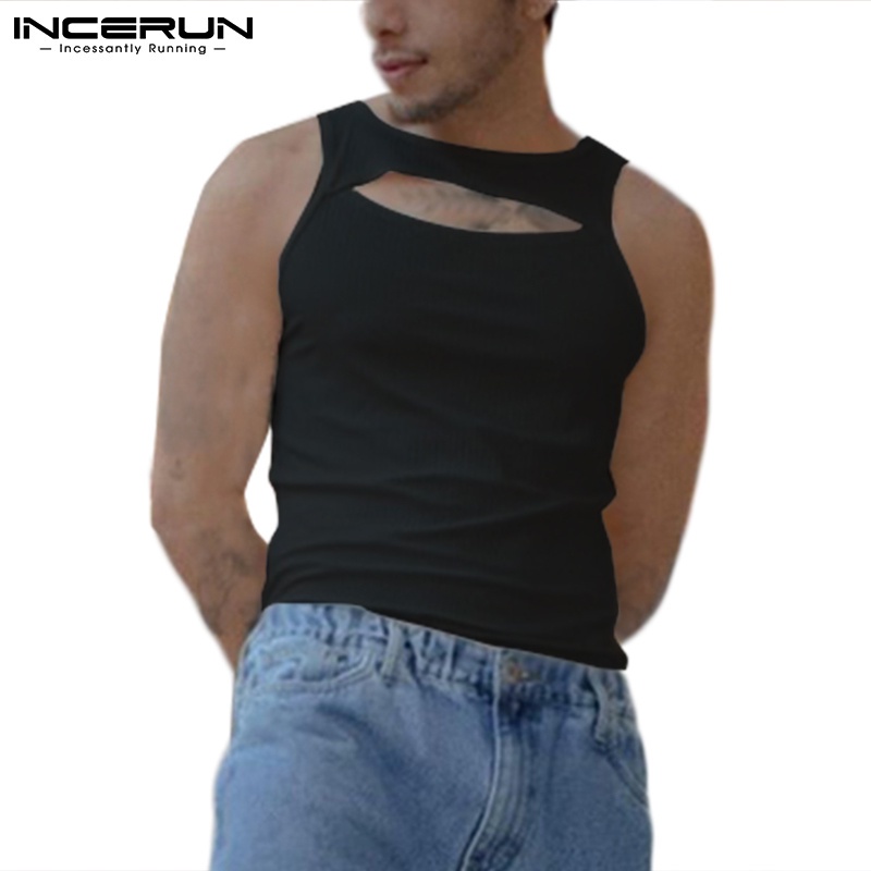 INCERUN Men's Casual Sleeveless Hollow Out Solid Color Round Neck Tank ...