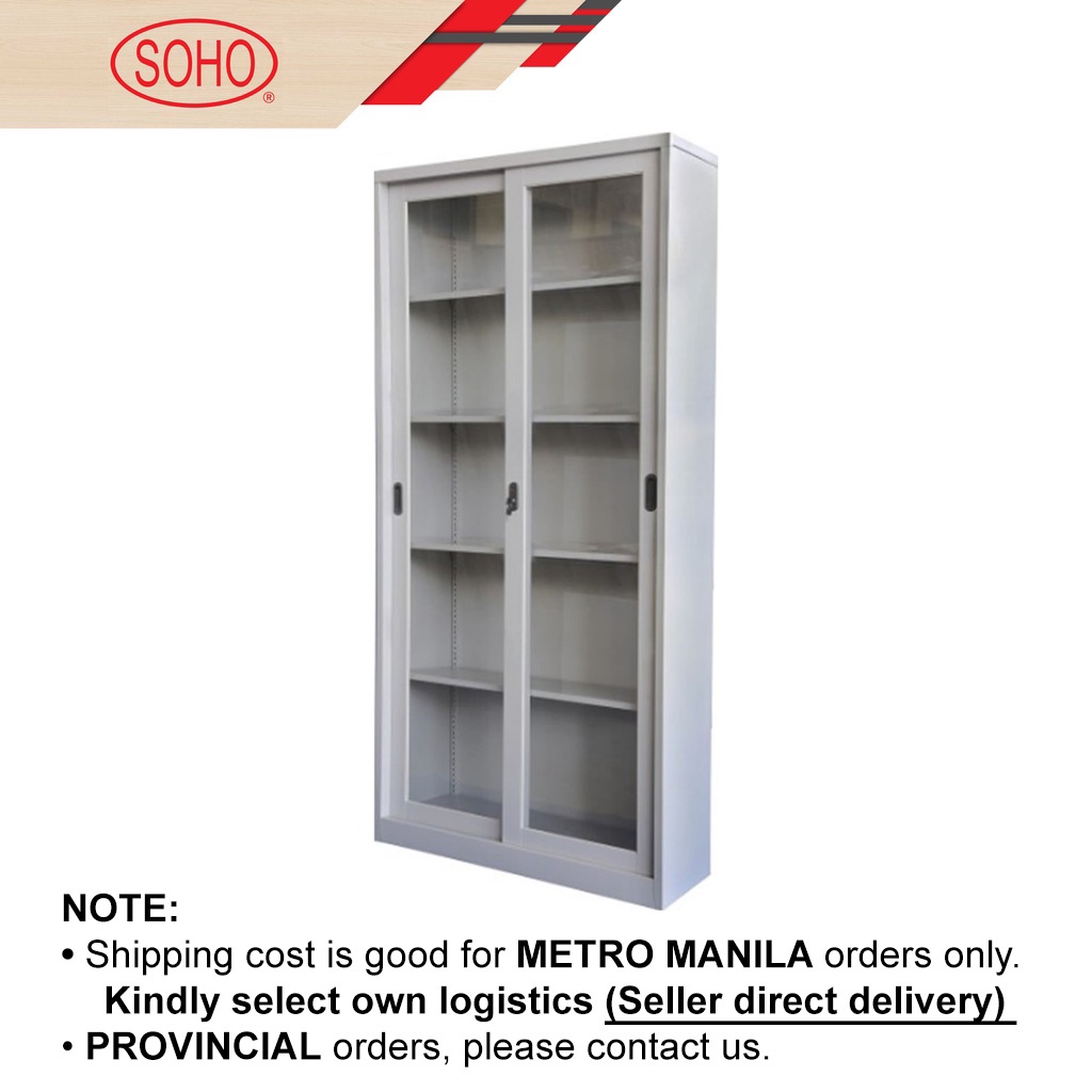 SOHO Fiji Glass Sliding Door Cabinet with 4 Adjustable Shelves | Shopee ...