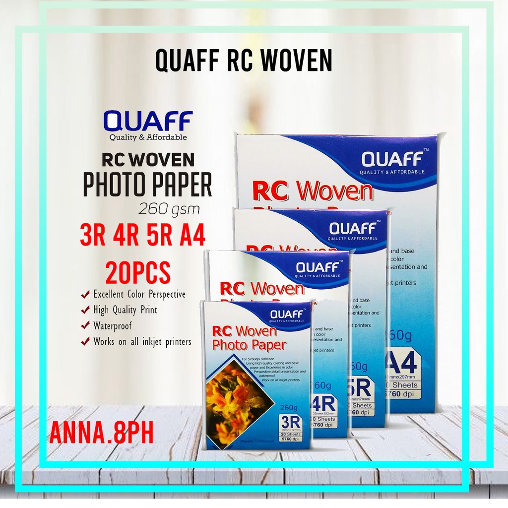 QUAFF RC Woven Photo Paper No Back Print A4 / 5R / 3R / 4R Size 260gsm ...