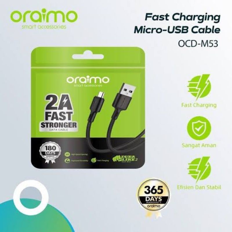 Oraimo 2A Fast Stronger Micro Usb Cable OCD-M53 1Meter 2Meter | Shopee ...