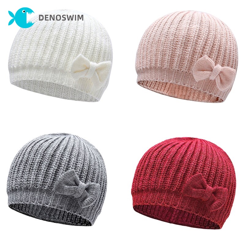 Cute Bows Baby Hat Knitted Autumn Winter Kids Baby Girl Beanie Hat ...