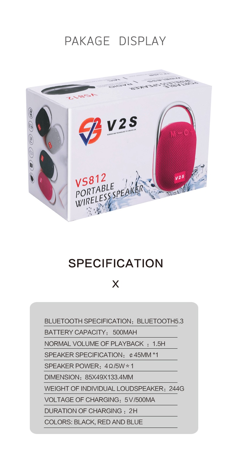 V2S VS812 Bluetooth Speaker with Flashing LED light and Splash proof ...