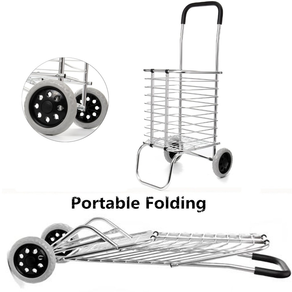 Aluminum Shopping Cart Grocery Rolling Folding Laundry Basket on Wheels ...