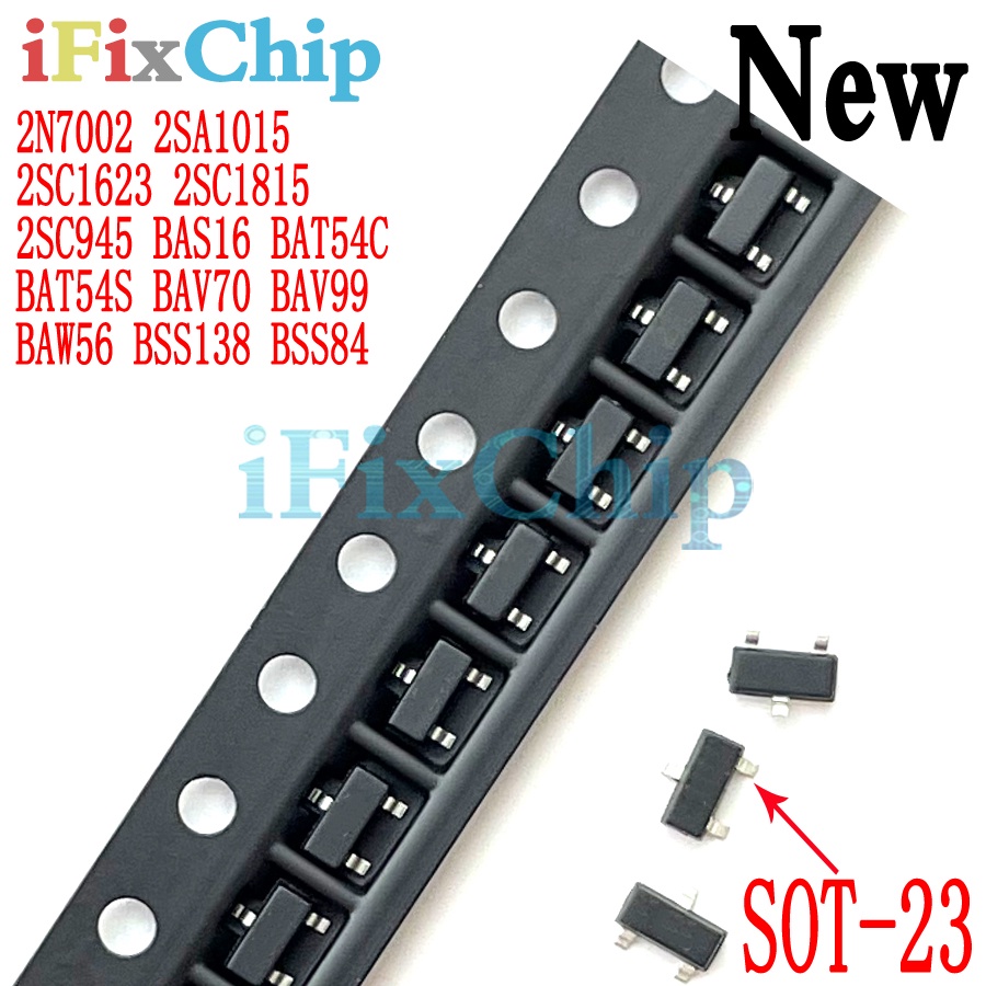 100pcs 2N7002 2SA1015 2SC1623 2SC1815 2SC945 BAS16 BAT54C BAT54S BAV70 ...