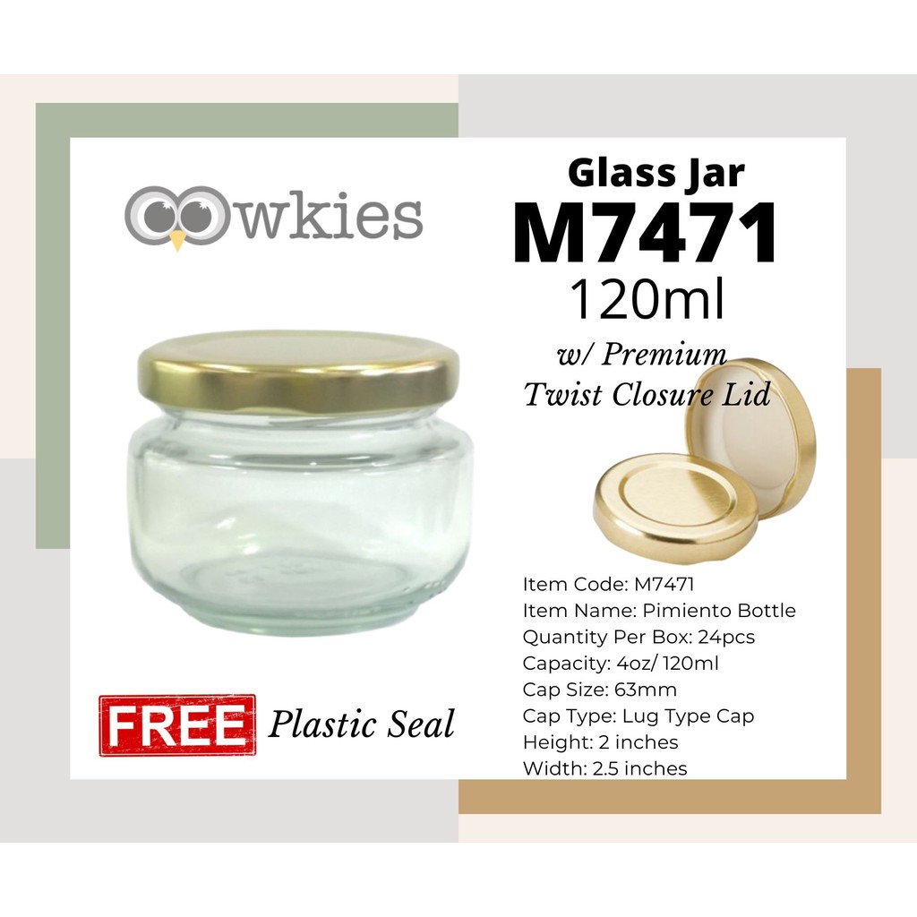 M7471 120ml 4oz Glass Jar Pimiento 24 pcs with LID (sold per box) W ...