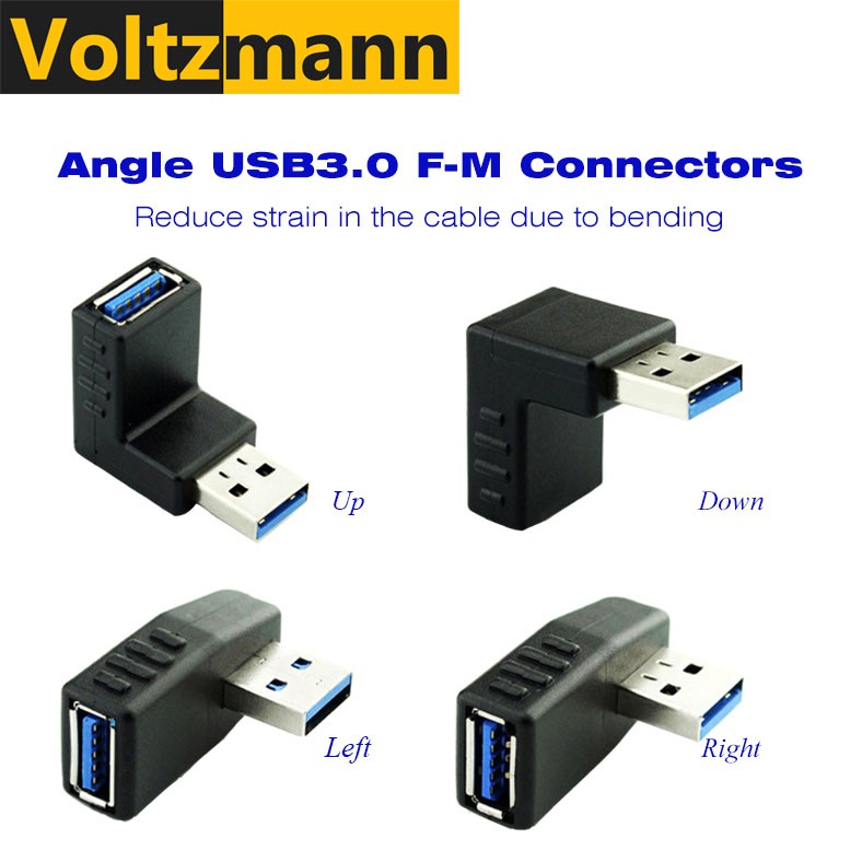 USB 3.0 Elbow 90 Degree Bend Right Angle Male To Female Connector ...