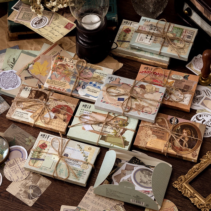 60 Pcs Retro Memory Vintage Scrapbooking Stickers Papers Set For ...