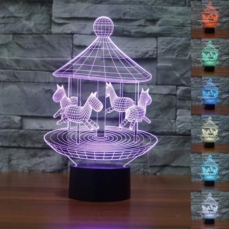 Merry-Go-Round 3D Night Light 7 Colors USB LED Table Lamp | Shopee ...