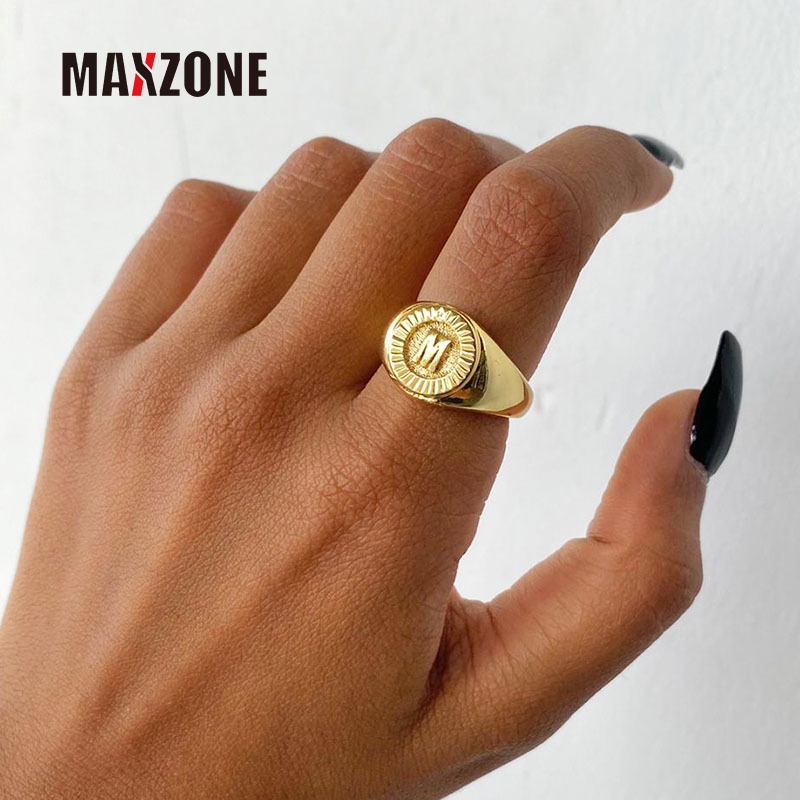 MAXZONE Vintage Initial Letter Signet Rings For Women Stainless Steel ...