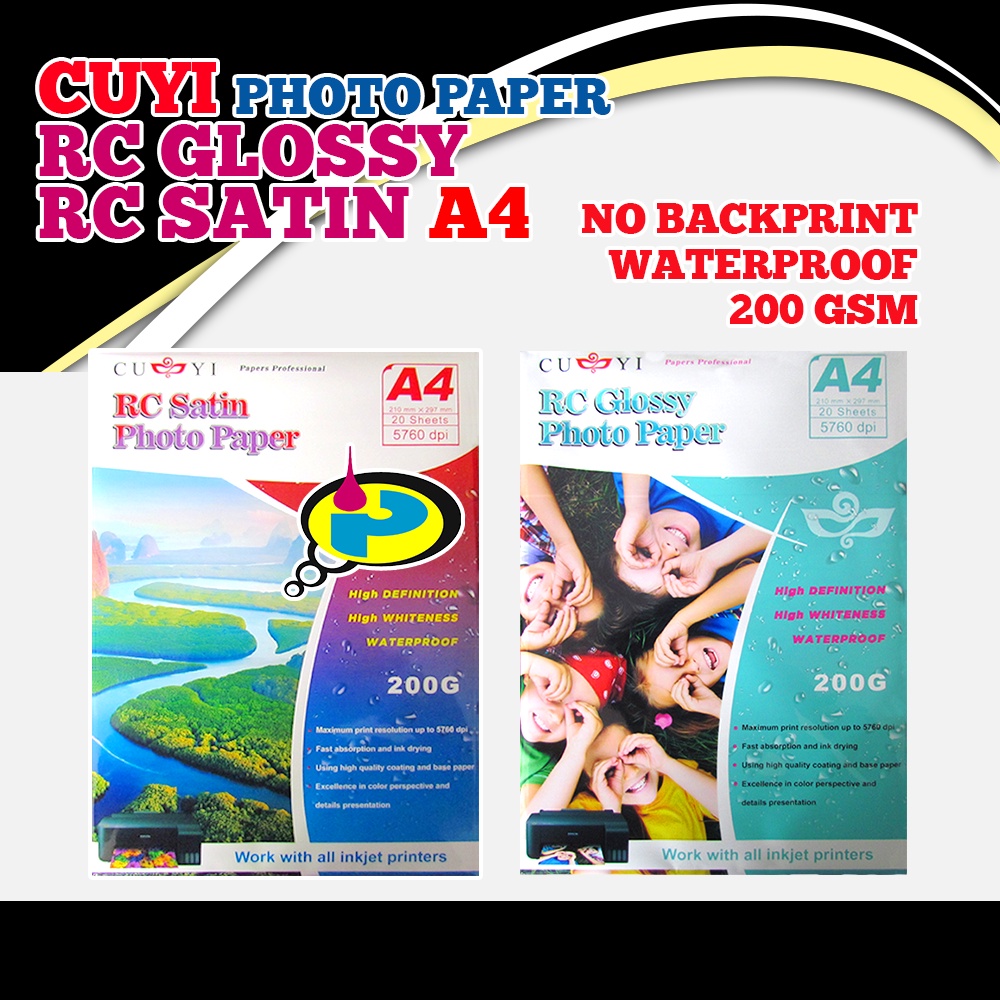 Cuyi brand Photo Paper RC glossy RC satinType 200GSM A4 size No Back ...