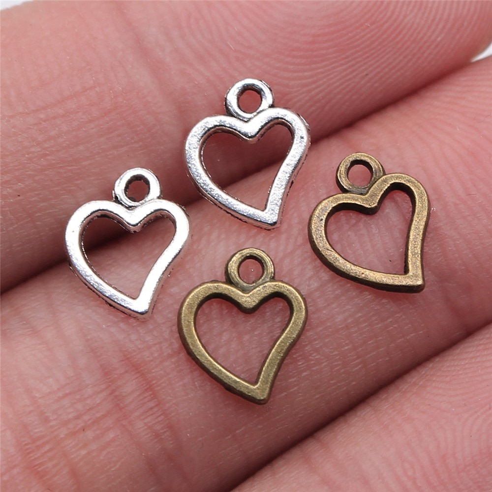 100pcs 10x8mm 2 Colors Mini Heart Charm Cute Heart Charms For Jewelry ...