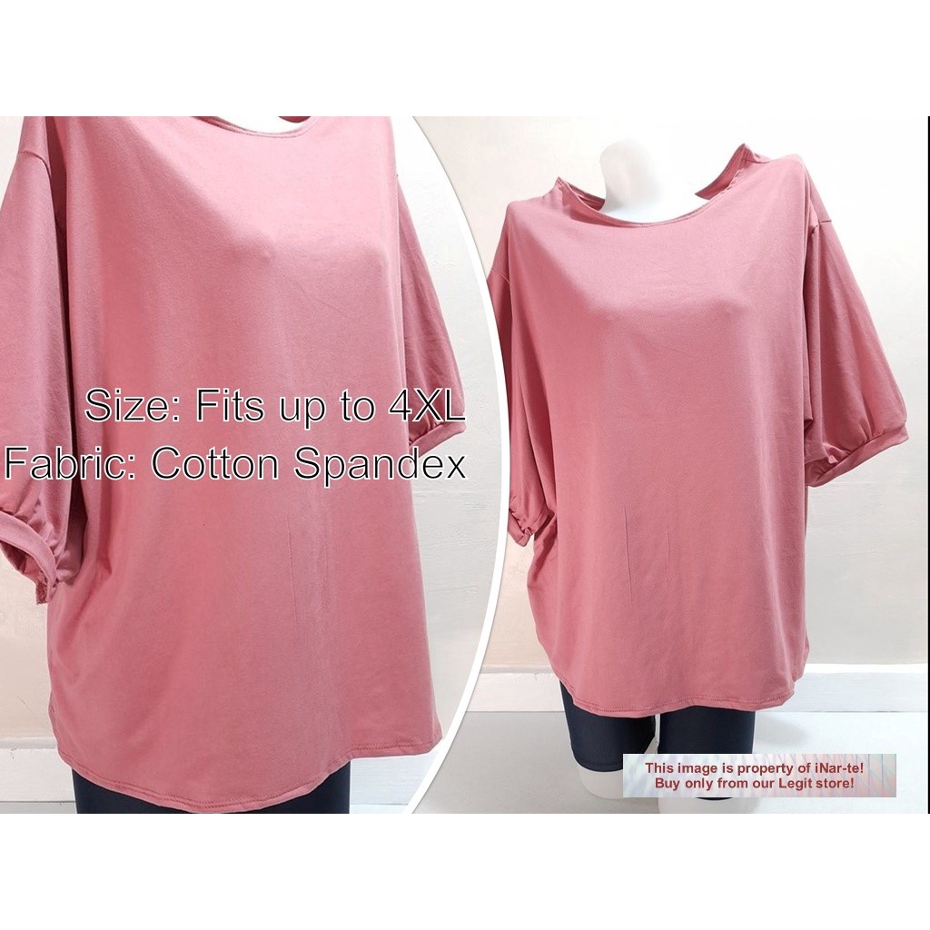 iNar-te Plus Size (4XL), Plain Color, Round Neck, 3/4 Elbow Length Puff ...